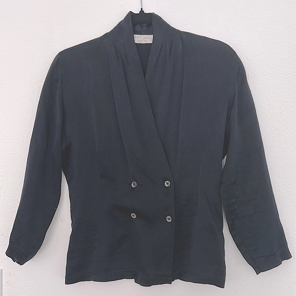 Tops | Vintage Alan Austin Beverly Hills Black Silk Blouse Sz6 Made In ...